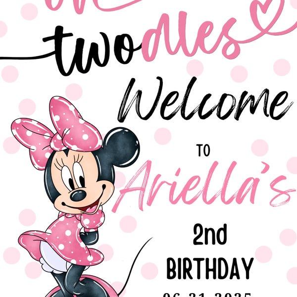 Pink Minnie Mouse Birthday Party Welcome Poster Minnie Welcome Sign ...