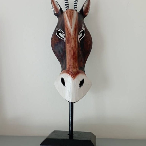 Wooden Animal Masks on Plinth Hand Carved Art Fair Trade Hand Painted ...