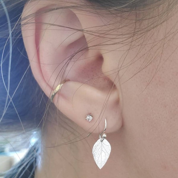 Tiny Sterling Silver Tree Earrings Hand Stamped Small Dainty Minimalist Nature Dangle Earrings ...