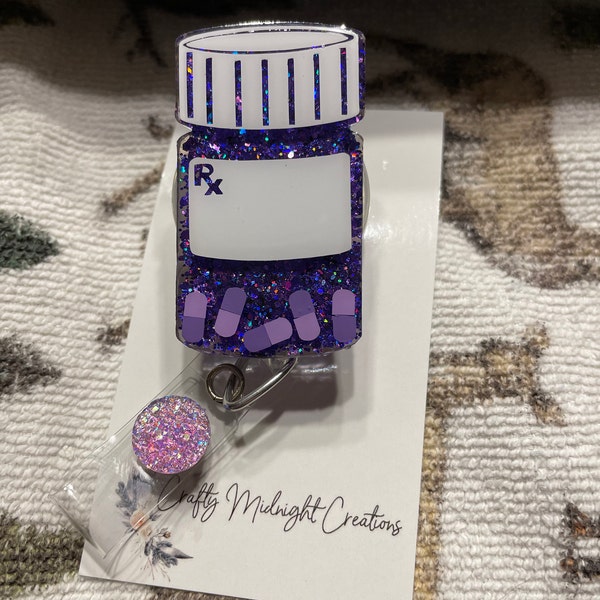 Pill Bottle Badge Reel - Pharmacist Gift, Glitter Nurse ID Holder ...