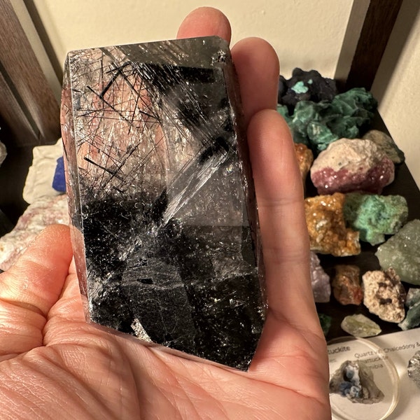 RARE Gorgeous Black Riebeckite Included Quartz Double Point With ...