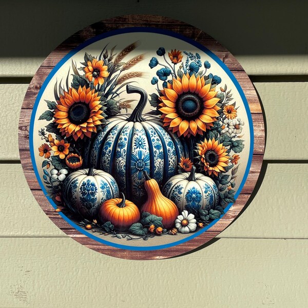 Round Fall Wreath Sign, Happy/hello Fall Fall Leaves Pumpkins & Flowers ...