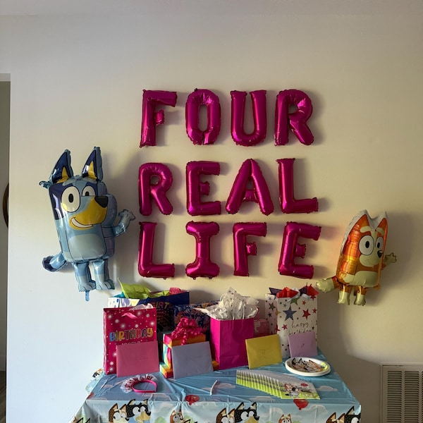 Four Real Life Letter Balloon Kit 4th Birthday Party Decorations Bluey ...