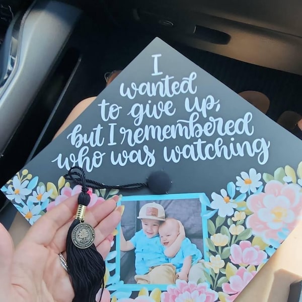 Custom Angel Photo Memorial Graduation Cap Topper - Custom Quote - Hand ...
