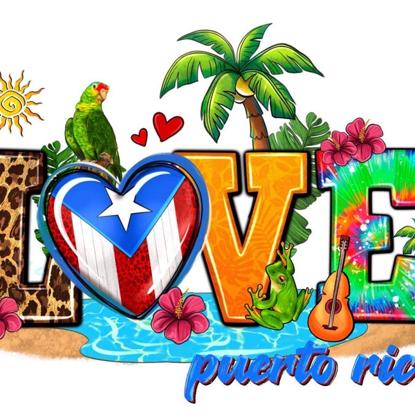 Love Puerto Rico Png Sublimation Design Download, Puerto Rico Flag Png ...