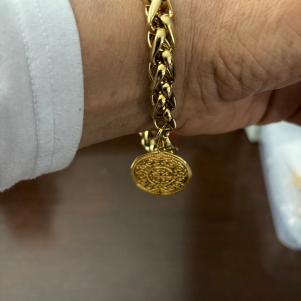 Coin Charm Bracelet, Chunky Chain Bracelet With Charm, Statement ...