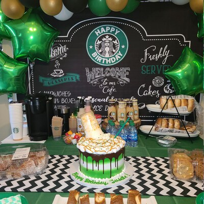 Custom Starbucks Party, Starbucks Backdrop Banner, Chalkboard Backdrop ...