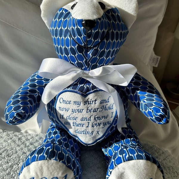 Memory Bear Handmade Personalised Keepsake Remembrance Bereavement Bear ...