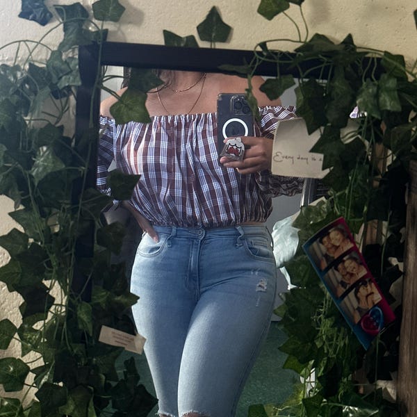 PALAKA Off-the-shoulder Crop Top | 4-line Hawaiian Plaid | Handmade in ...
