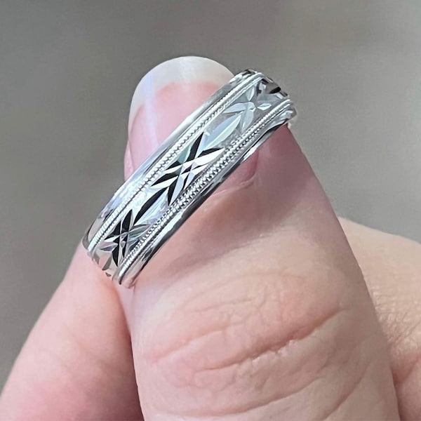 Men's Classic Pattern Milgrain 925 Sterling Silver Wedding Band ...