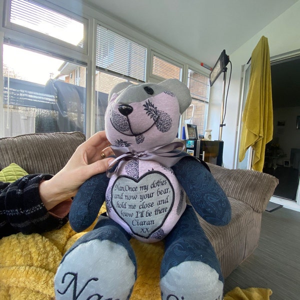 Memory Bear Handmade Personalised Keepsake Remembrance Bereavement Bear ...