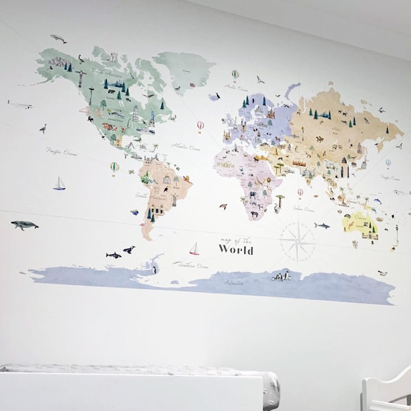 Pastels Educational World Map Wall Decal | Playful Nursery Decor | Kids ...