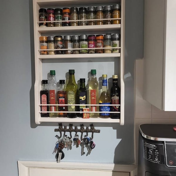 Spice & Oil Rack White Dyed 2-4 Shelf Handmade Wooden Wall Mountable ...