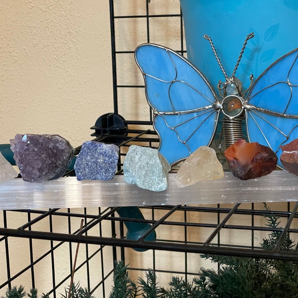 7 Chakras Raw Crystal Gift Set | 9in. Selenite Wand and 7in. Sage ...