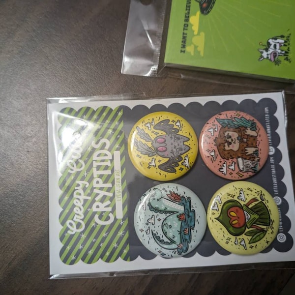 Creepy Cute Cryptids Magnet or Pin Set | Cryptid Art | Mothman ...