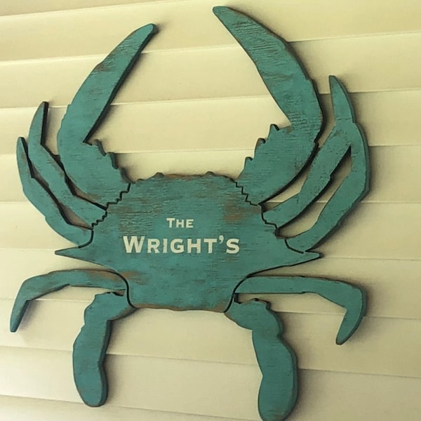 Beach Crab Sign Wooden Giant Crab Wall Art Beach Coastal Sign Nautical ...