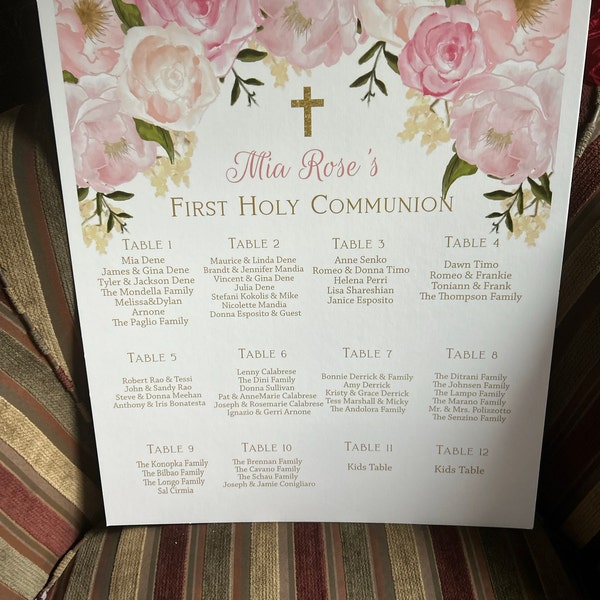 First Communion Seating Chart, Girl First Communion, Personalized ...