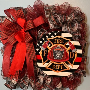ROUND CRAFT SIGN Fire Dept Thin Red Line Firefighter First Responder ...