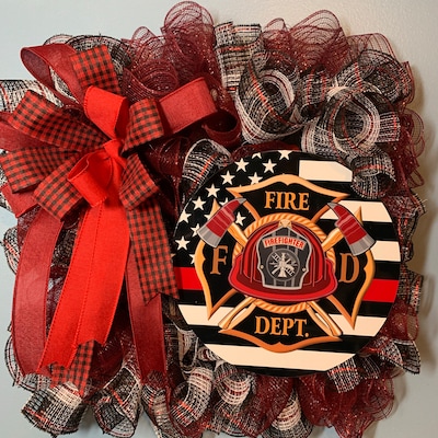 ROUND CRAFT SIGN Fire Dept Thin Red Line Firefighter First Responder ...