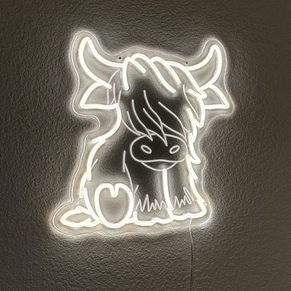 Cute Highland Cow Sitting Neon Sign | Baby Cow Sign | Cute Cow Decor ...