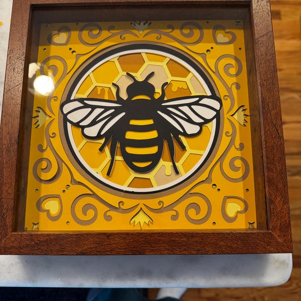 3D Bee Shadow Box SVG Template, Honeycomb Colored Papercut Shadow Box Cricut SVG, 3D Layers ...