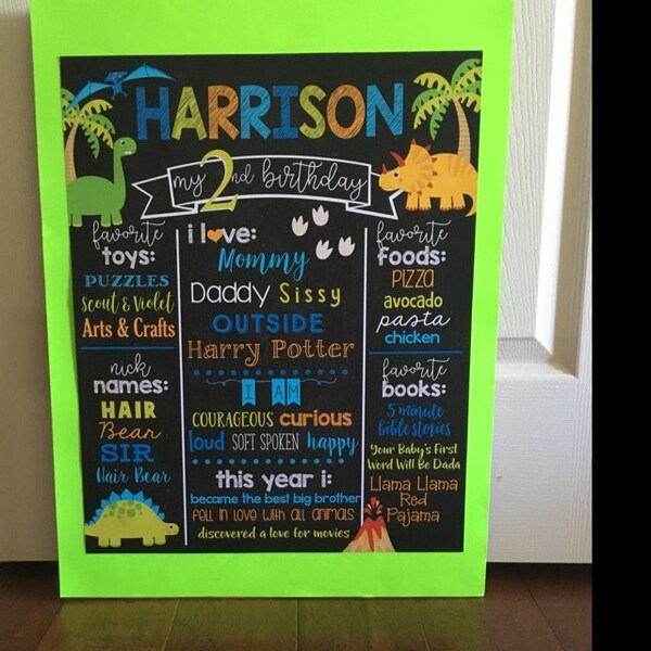Dinosaur Birthday Chalkboard - Dinosaur Third Birthday Stats - Dinosaur ...