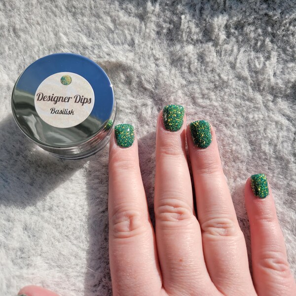 Basilisk- Dip Powder, Dip Powder for Nails, Acrylic, Iridescent, Green ...