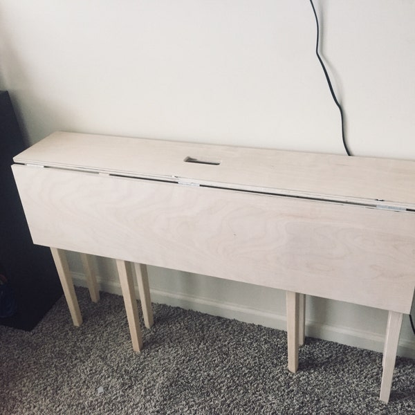 Small Narrow Wood Dining Table. Space Saving Drop Leaf Folding Wooden ...