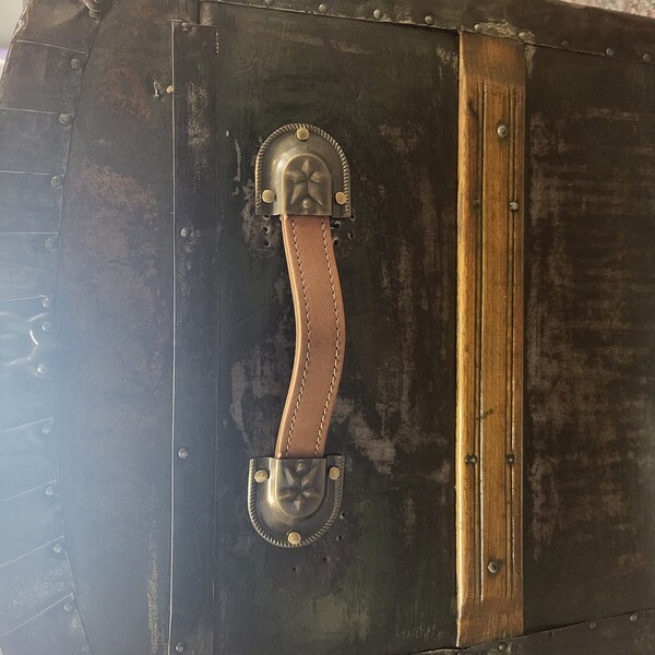 Antique Trunk Handle Kit Black Loop Style, Leather Trunk Handles, Nails ...