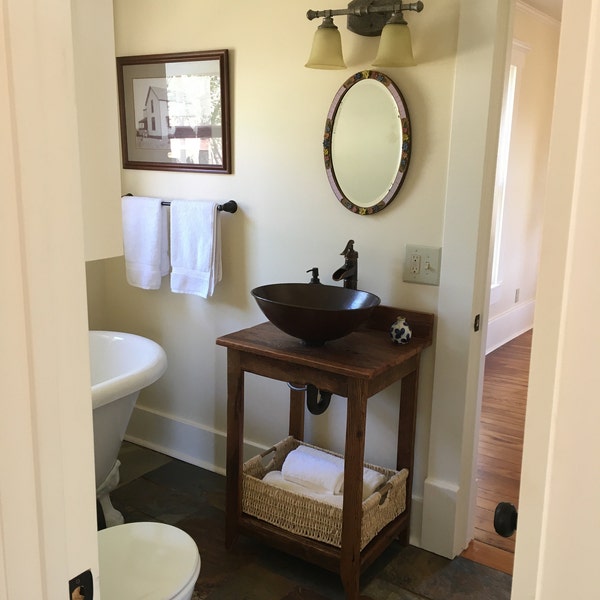 Rustic Barn Wood Vanity With Vessel Sink and Waterfall Faucet - Etsy