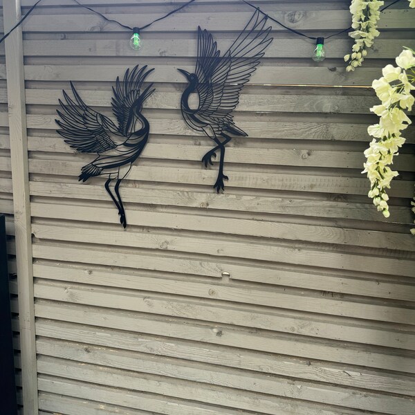 Metal Cranes Wall Art Set of 2, Crane Birds Decor, Unique Living Room ...