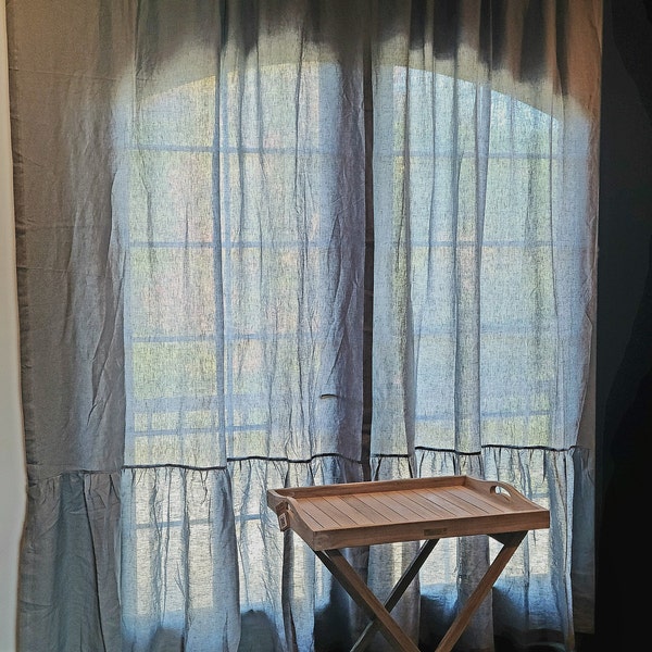 RUFFLED Linen Curtains With Rod Pocket 41 COLOR 100% Natural European ...