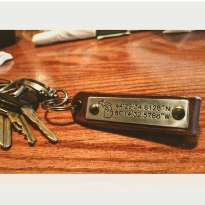 Personalized GPS Coordinate Keychain Leather Latitude Longitude ...
