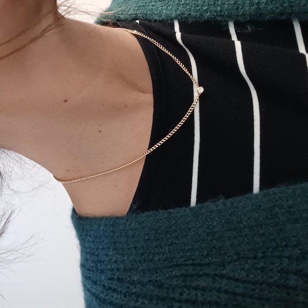 Solitaire Diamond Chain Necklace, 14k Cuban Chain Choker, Single Bezel ...