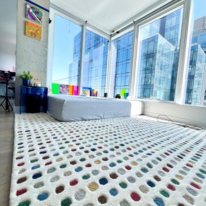 Modern Handwoven Wave Pattern Wool Shag Rug, Soft Wool Minimalist ...