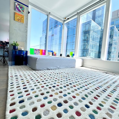 Modern Handwoven Wave Pattern Wool Shag Rug, Soft Wool Minimalist ...