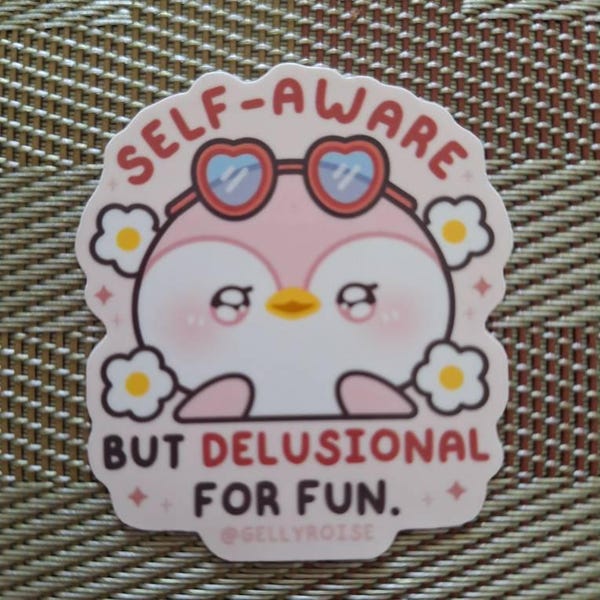 Self-aware but Delusional for Fun Waterproof Sticker | Cute, Handmade ...