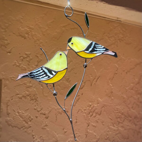 Goldfinches Stained Glass Window Hangings Christmas Gifts for Mom ...
