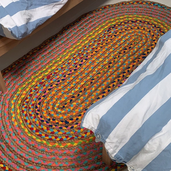 Handbraided Multi Jute Rug From Recycled Cotton Rags 60x90cm - Etsy