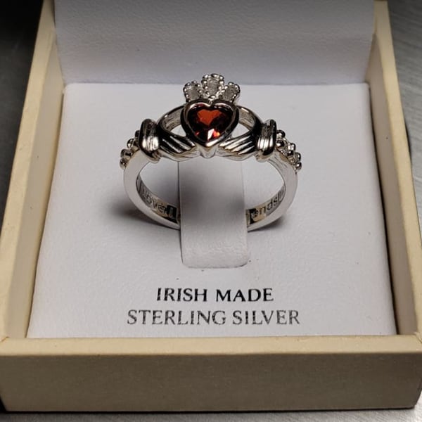 January Birthstone Silver Claddagh Ring LS-SL90-1. Made in IRELAND ...