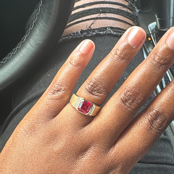 18K/14K/10K Solid Yellow Gold Lab Created Ruby Ring for Men Gold Band Red Gemstone Statement ...