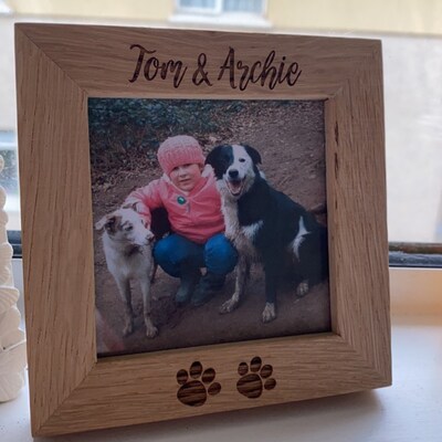 Personalised Paw Print Square Oak Photo Frame, Pet Memorial, Dog or Cat ...