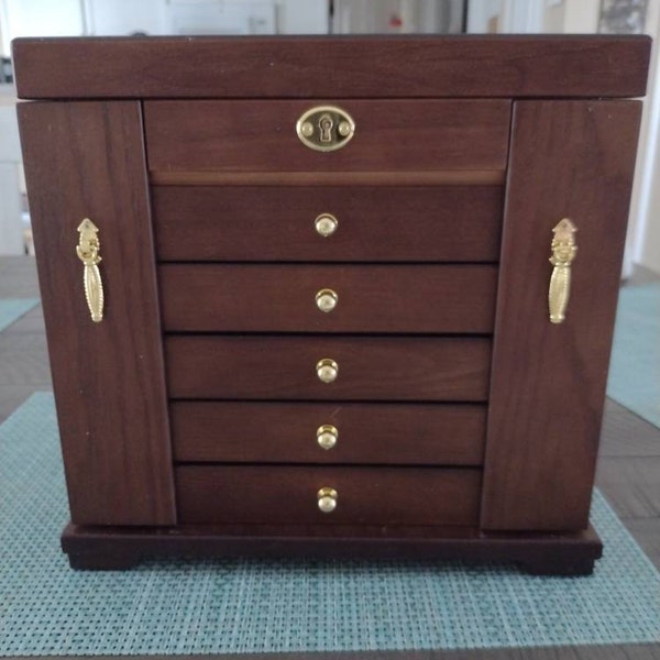 Jewelry Organizer,large Jewelry Box,6-tier Wooden Jewelry Box With Lock ...