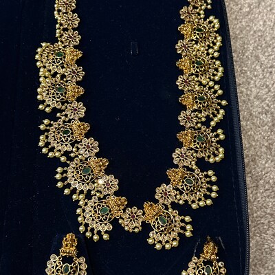 Jadau Necklace Red Green Jadau Kundan Gold Finish/mango Mala Haram 28 Inches /mint Green Beads ...