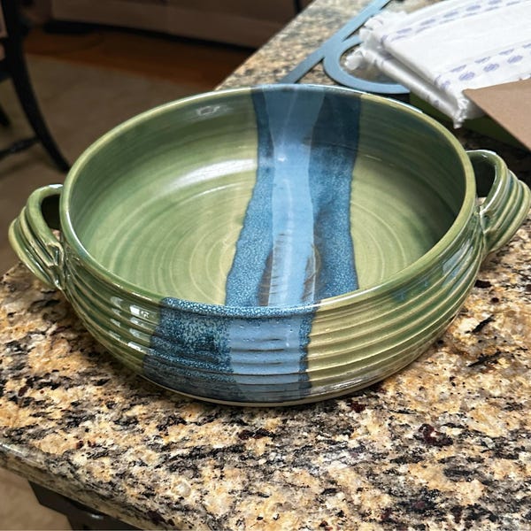 Green Pottery Baker Casserole Dish Pottery Handmade Bakeware Green ...