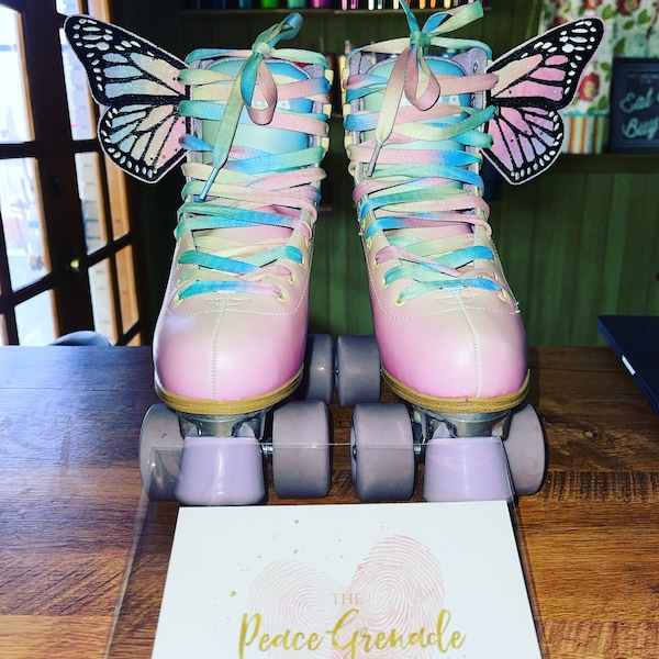 Confetti Rainbow Monarch Skate Wings, Shoe Wings, Roller Skate Wings - Etsy