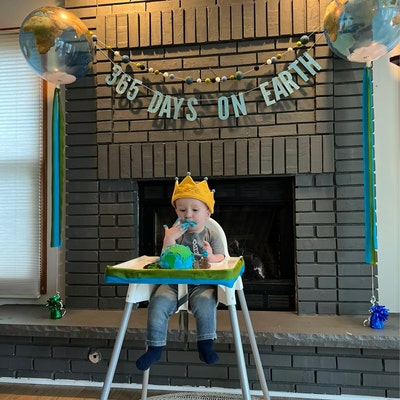 365 Days on Earth Banner / Gold Glitter First Birthday Sign / Earth ...