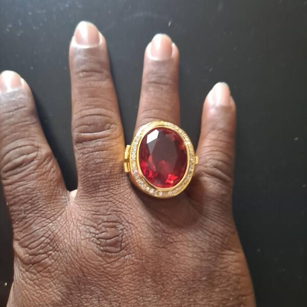 Ruby Red Cubic Zirconia 14k Gold Plated Bishop Cross and Midre Ring ...