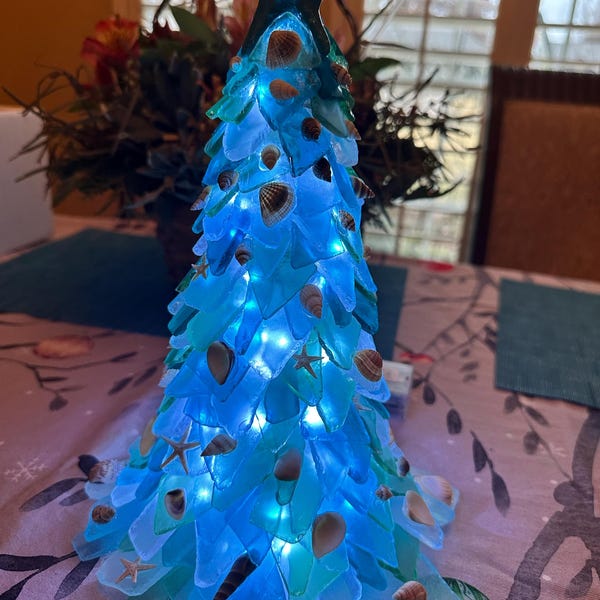 Lighted Sea Glass Tree: Aqua Blue Beach Decor With Starfish - Etsy