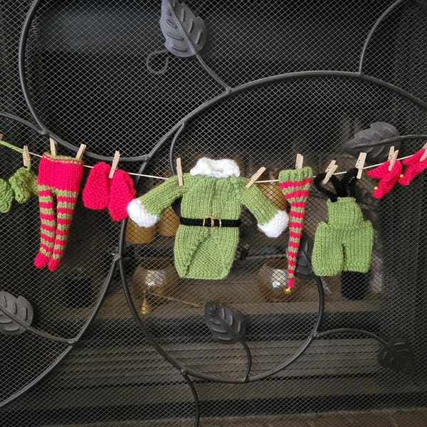 Christmas Garland - Elf's Laundry - Hand Knitted Washing Line - Hanging ...